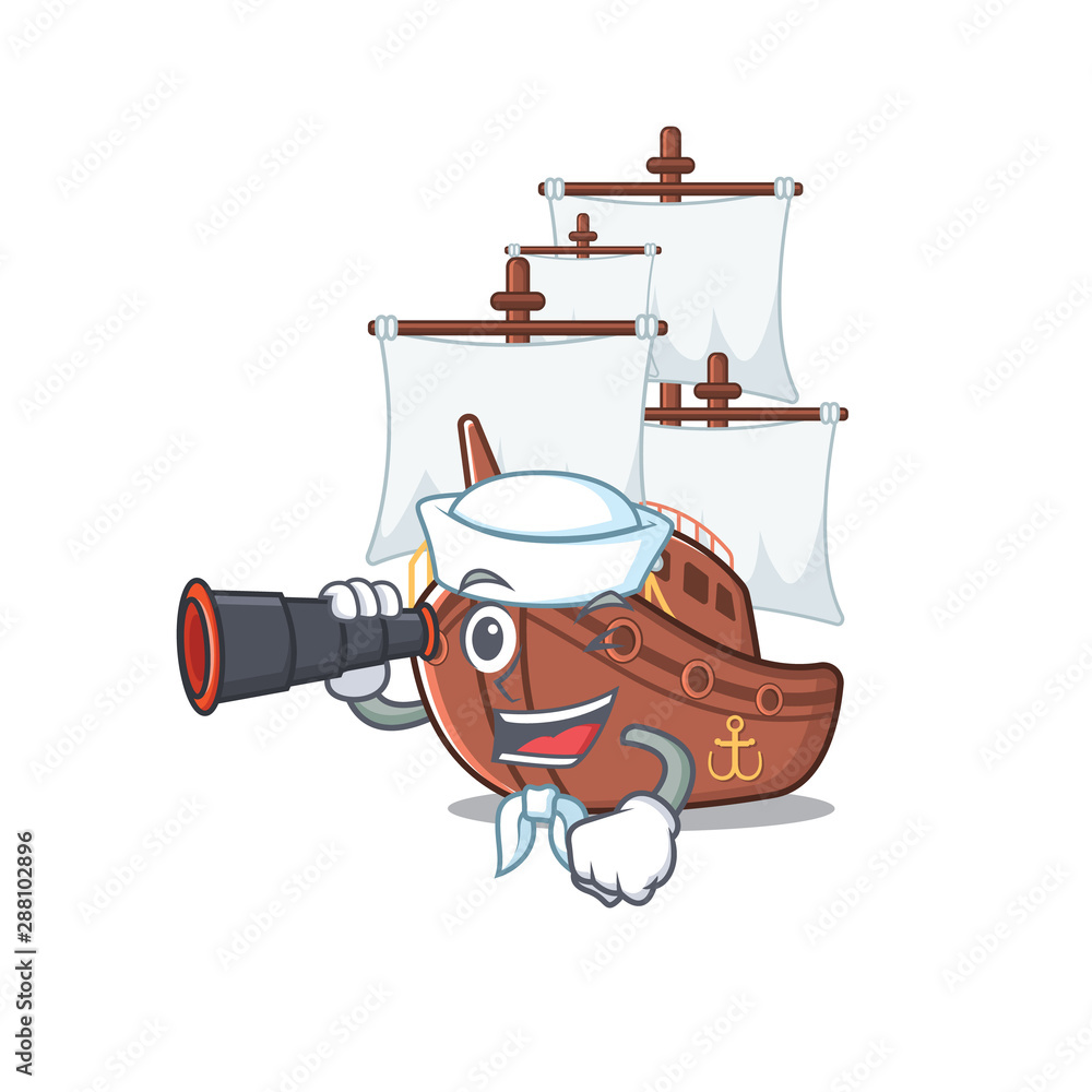 Sailor with binocular mascot shaped a pirate ship toys Stock Vector ...