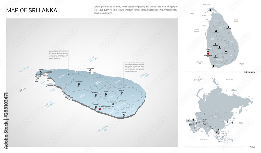 Vector set of Sri Lanka country. Isometric 3d map, Sri Lanka map, Asia ...
