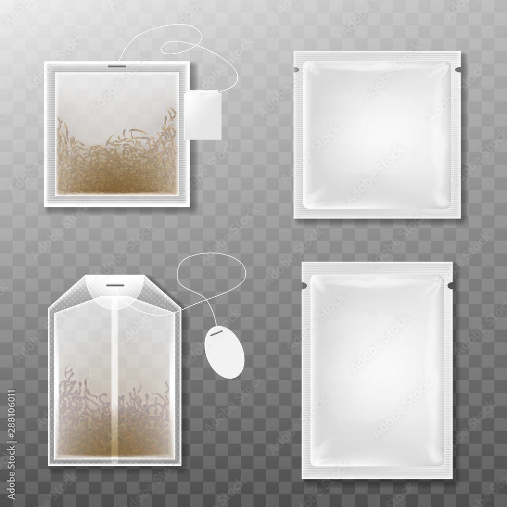 Tea packaging and tea bag isolated on transparent background. Realistic ...