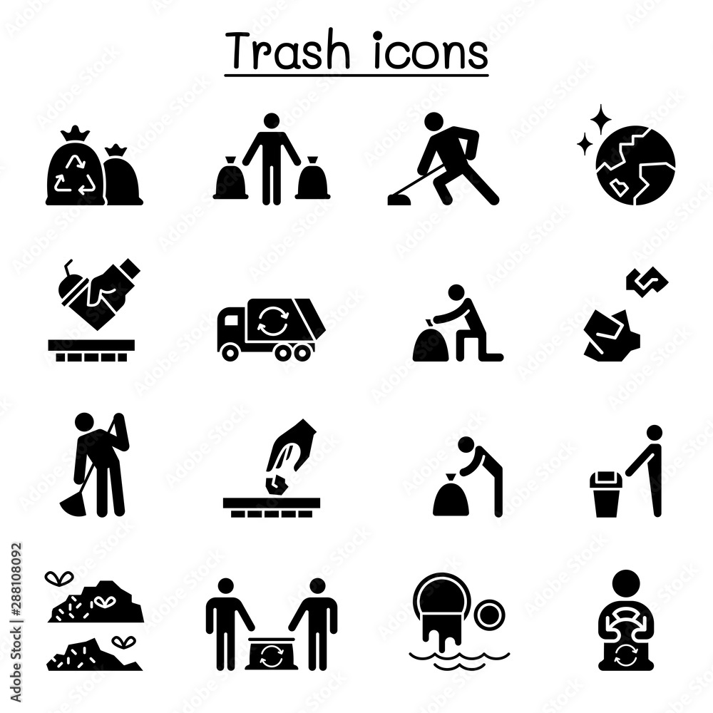 Trash, garbage, rubbish, dump, refuse icon set Stock Vector | Adobe Stock