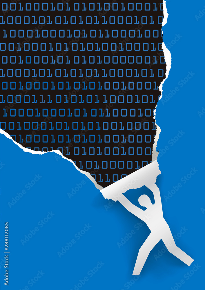 Man ripping paper background with binary codes. Illustration of paper ...