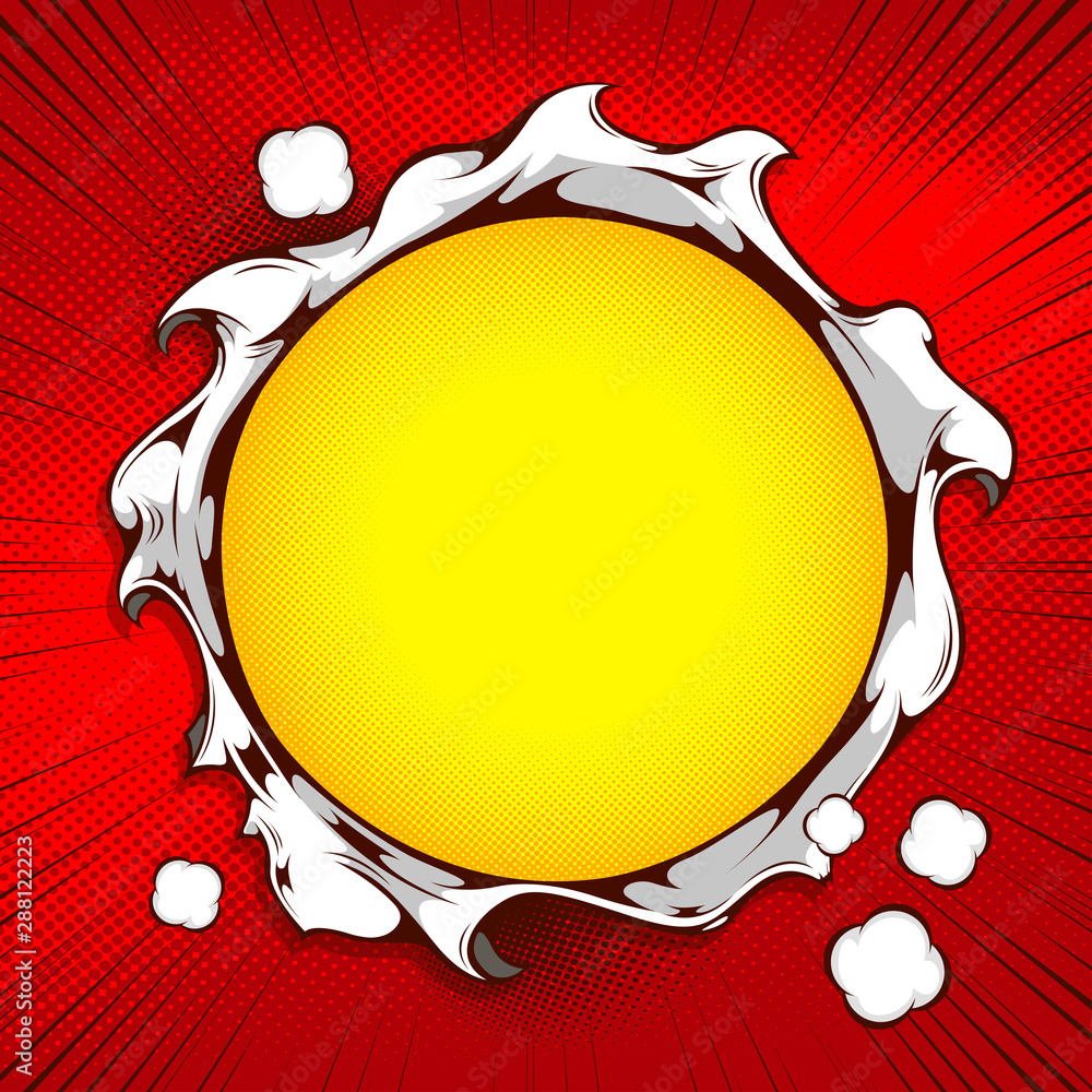 comic cover template, picture The circle of paper is torn in the middle ...