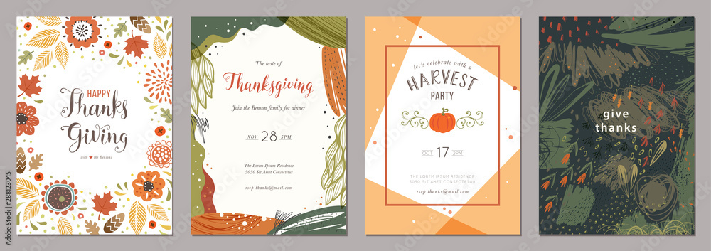 Thanksgiving greeting cards and invitations. Stock Vector | Adobe Stock