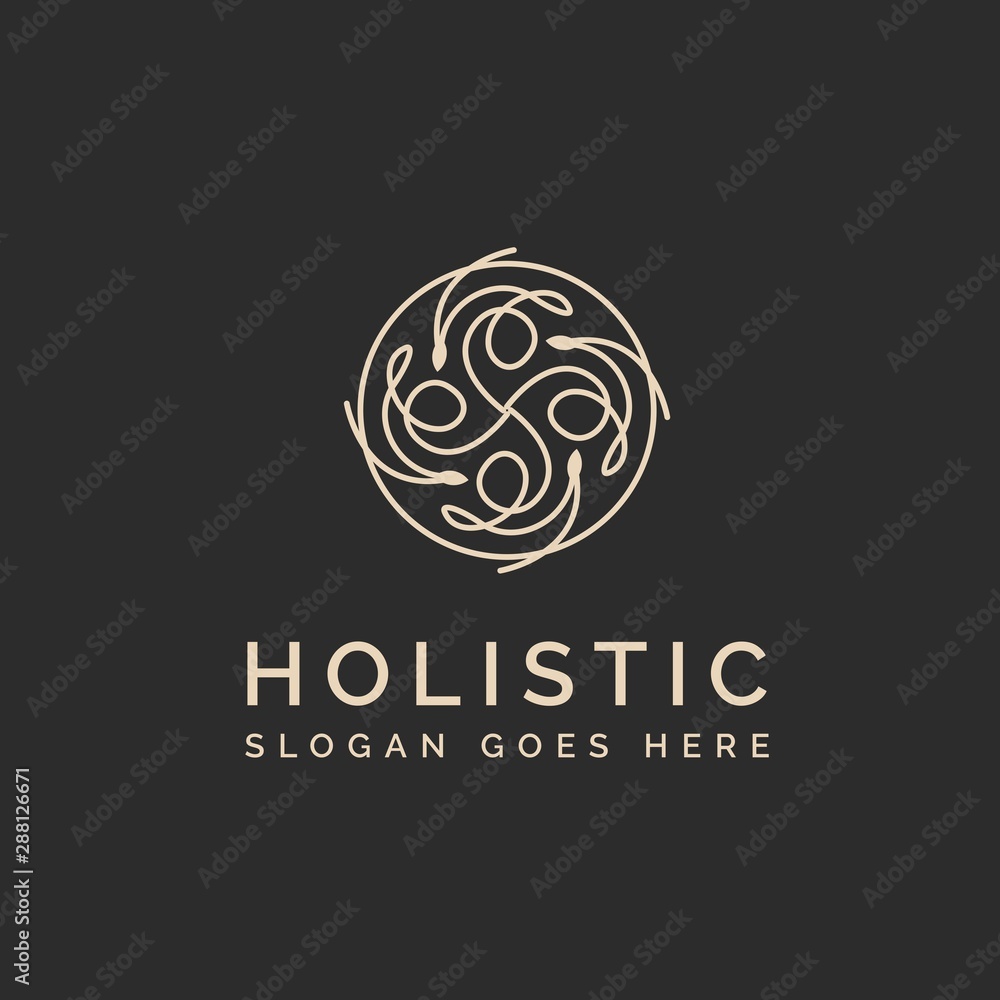 Holistic medical and health wellness logo design with brown line ...