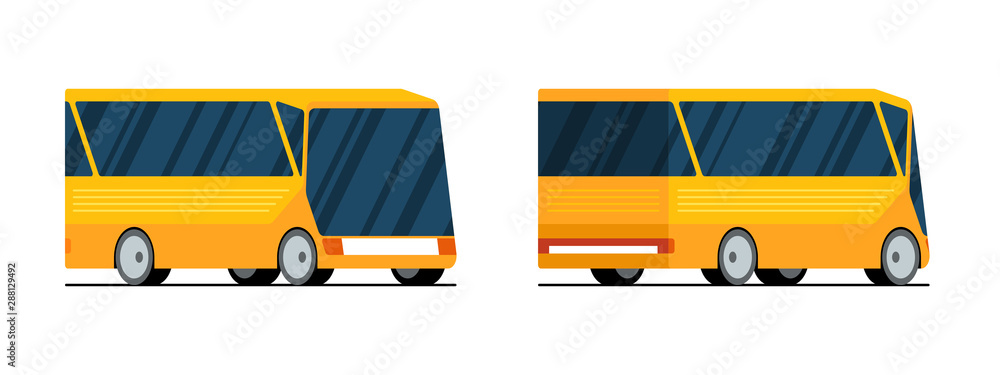 Yellow modern city transport bus front back and side view. Vector ...