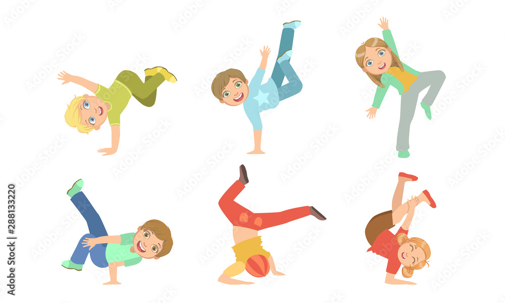 Kids Dancing Break Dance Set, Boys and Girls Performing Modern Dance ...