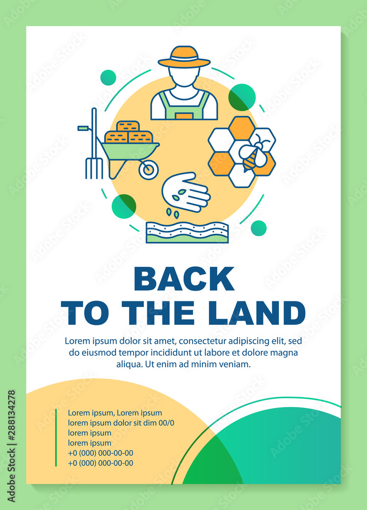 Back to the land poster template layout. Agrarian movement. Seeding ...