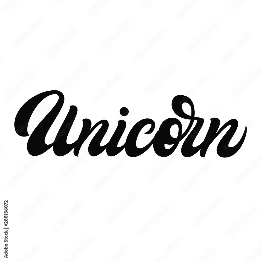 Unicorn hand lettering, brush script calligraphy isolated on white ...