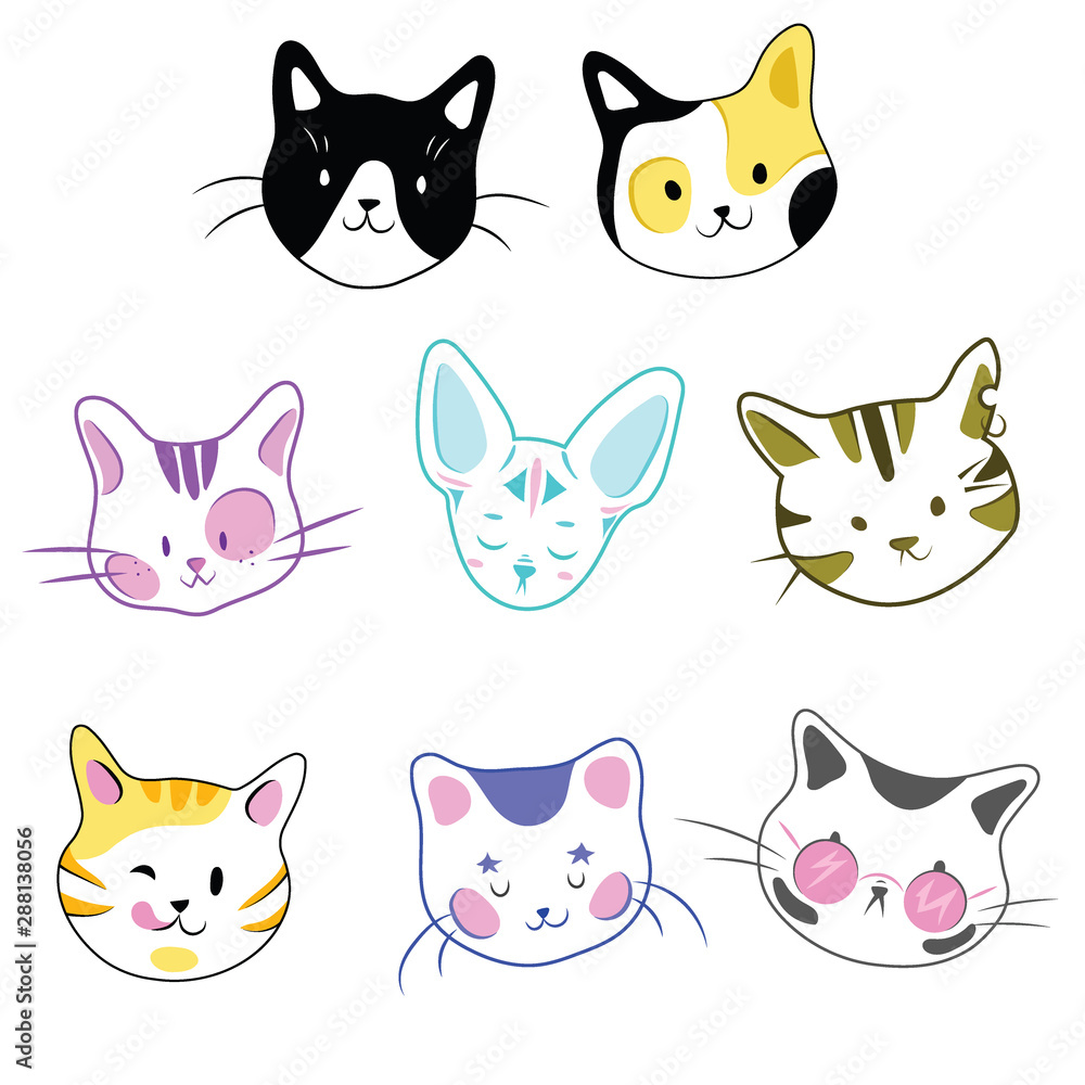 Set of cats. A collection of cartoon kittens of different colors ...