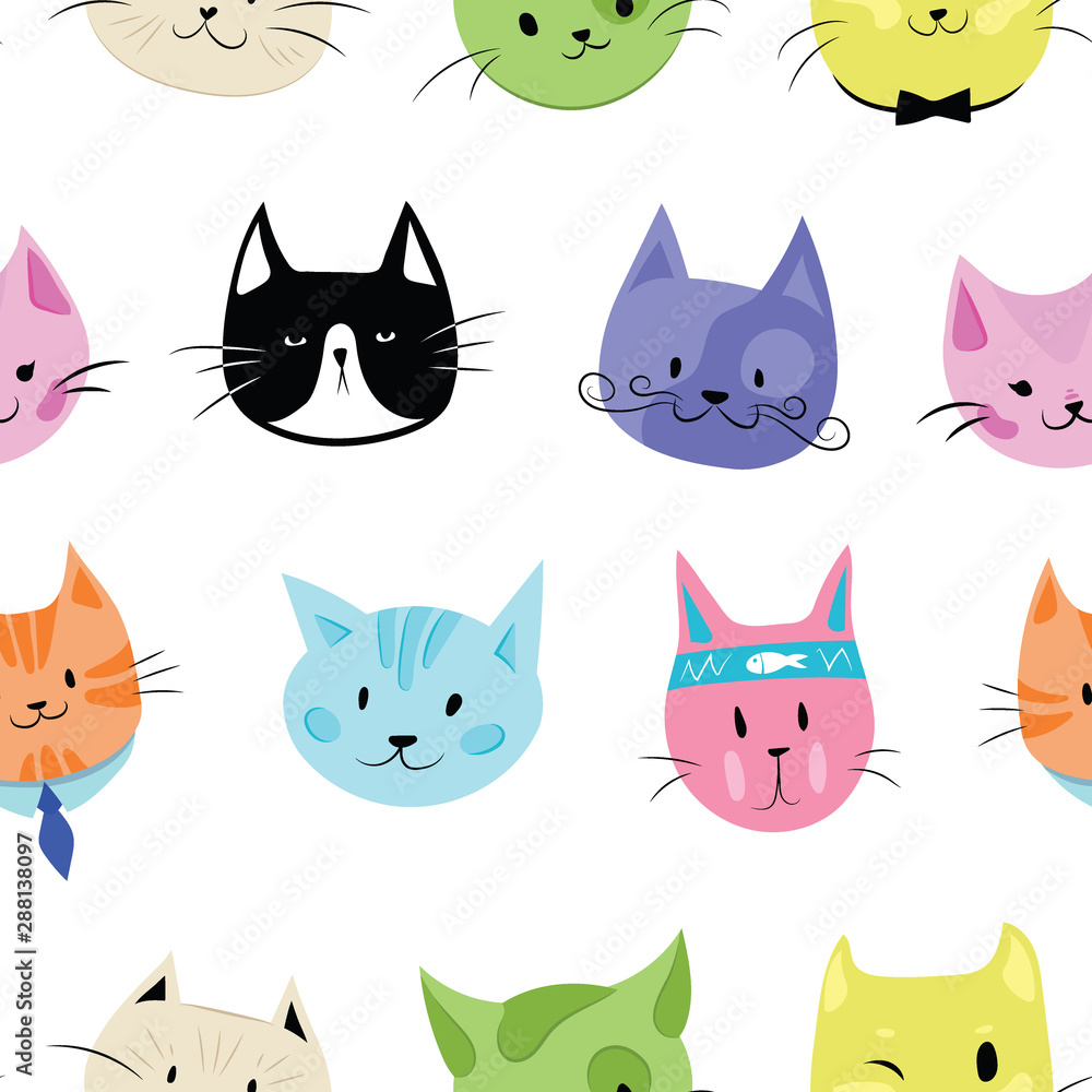 Set of cats. A collection of cartoon kittens of different colors ...