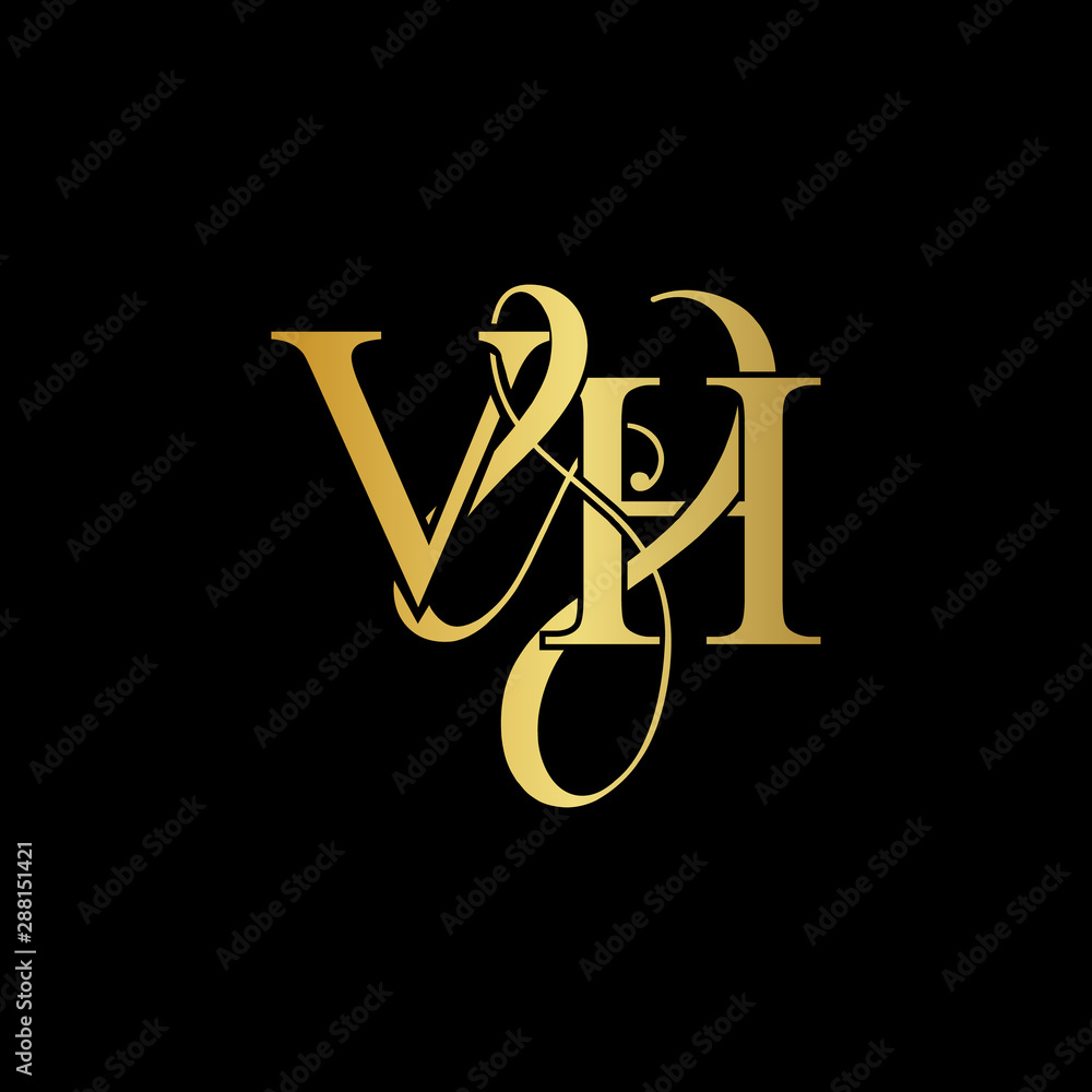 Initial letter V & H VH luxury art vector mark logo, gold color on ...