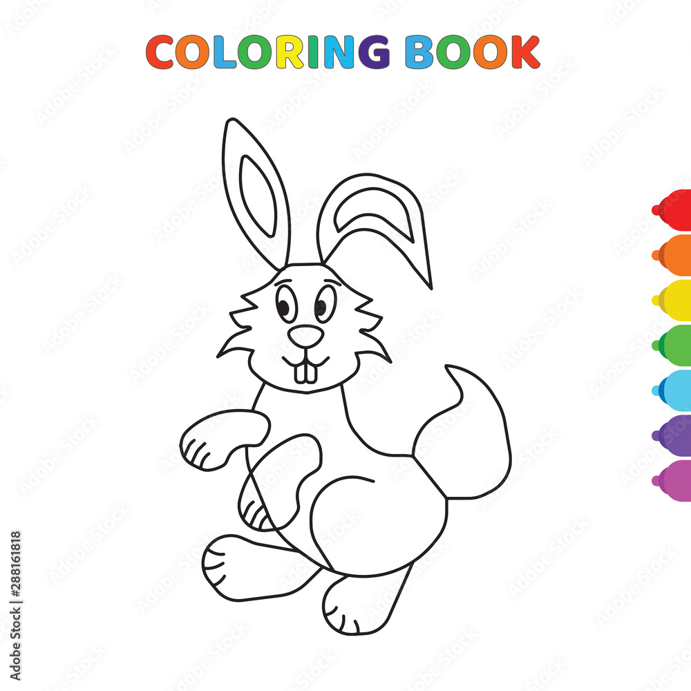 Naklejka cute cartoon happy smiling rabbit coloring book for kids ...