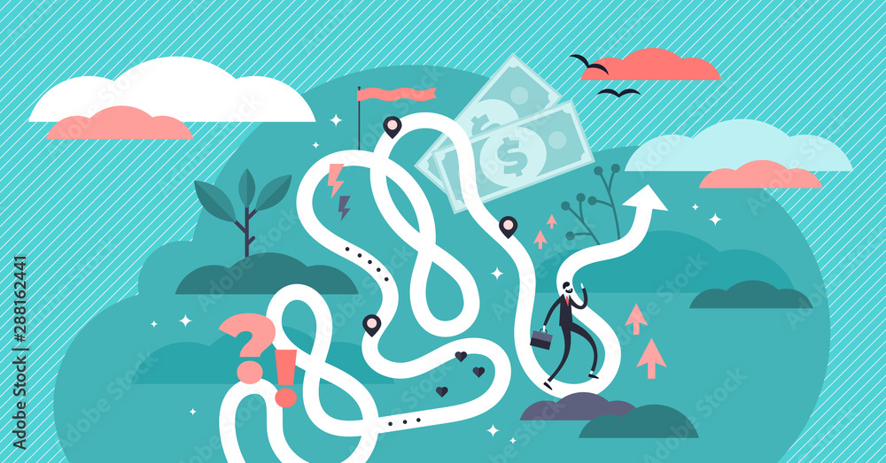 Life journey vector illustration. Flat tiny symbolic person destiny ...