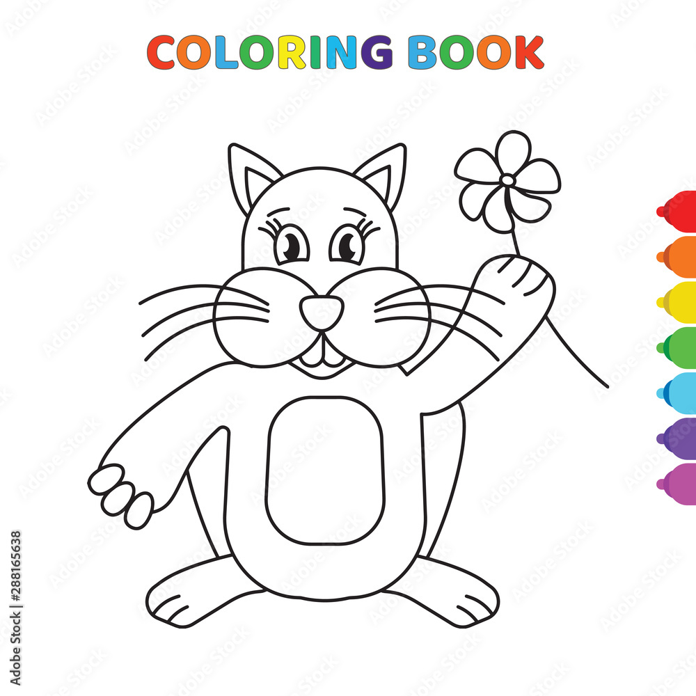 cute cartoon happy smiling gopher takes flower in hand coloring book ...