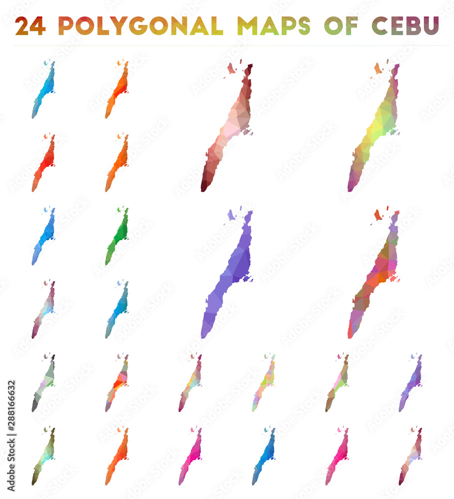 Set of vector polygonal maps of Cebu. Bright gradient map of island in ...