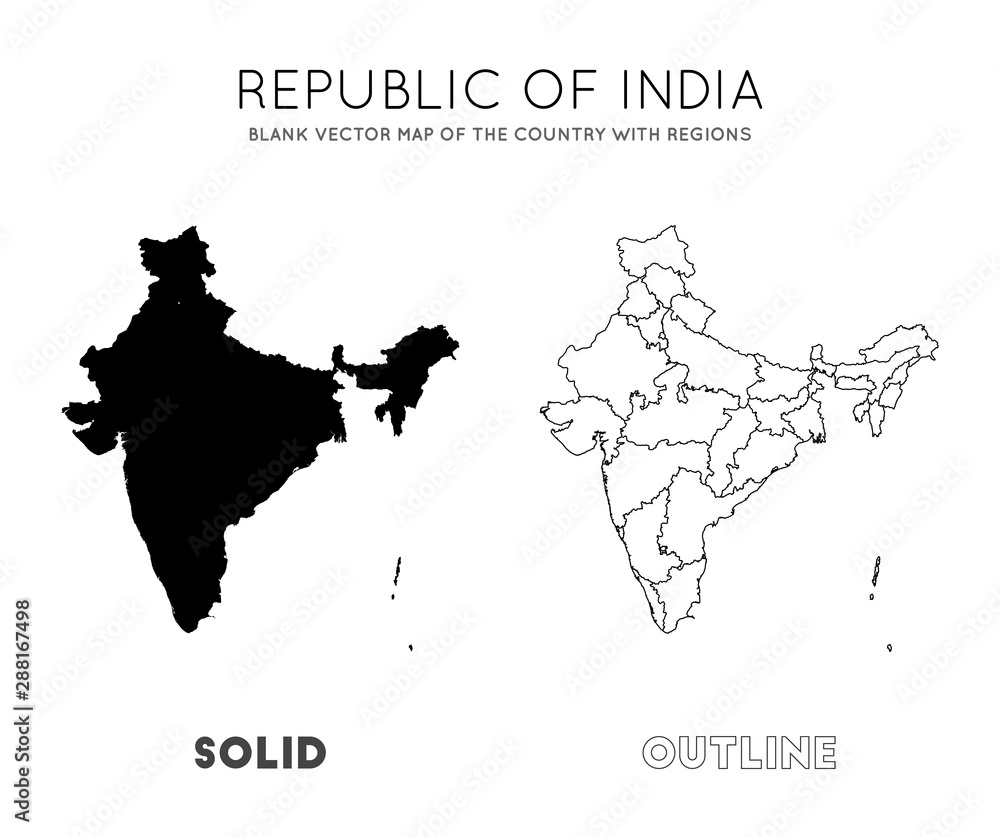 India map. Blank vector map of the Country with regions. Borders of ...