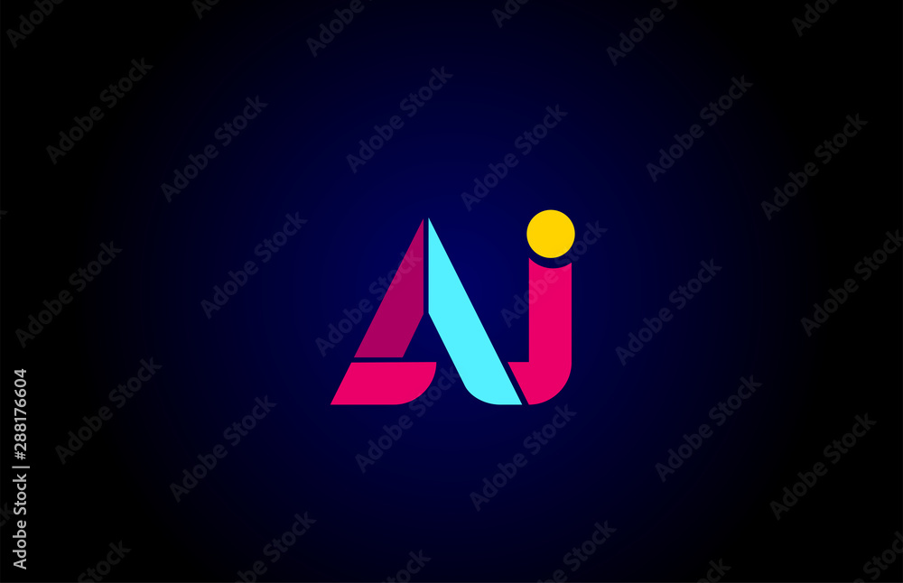 pink blue alphabet letter AJ A J combination for company logo Stock ...