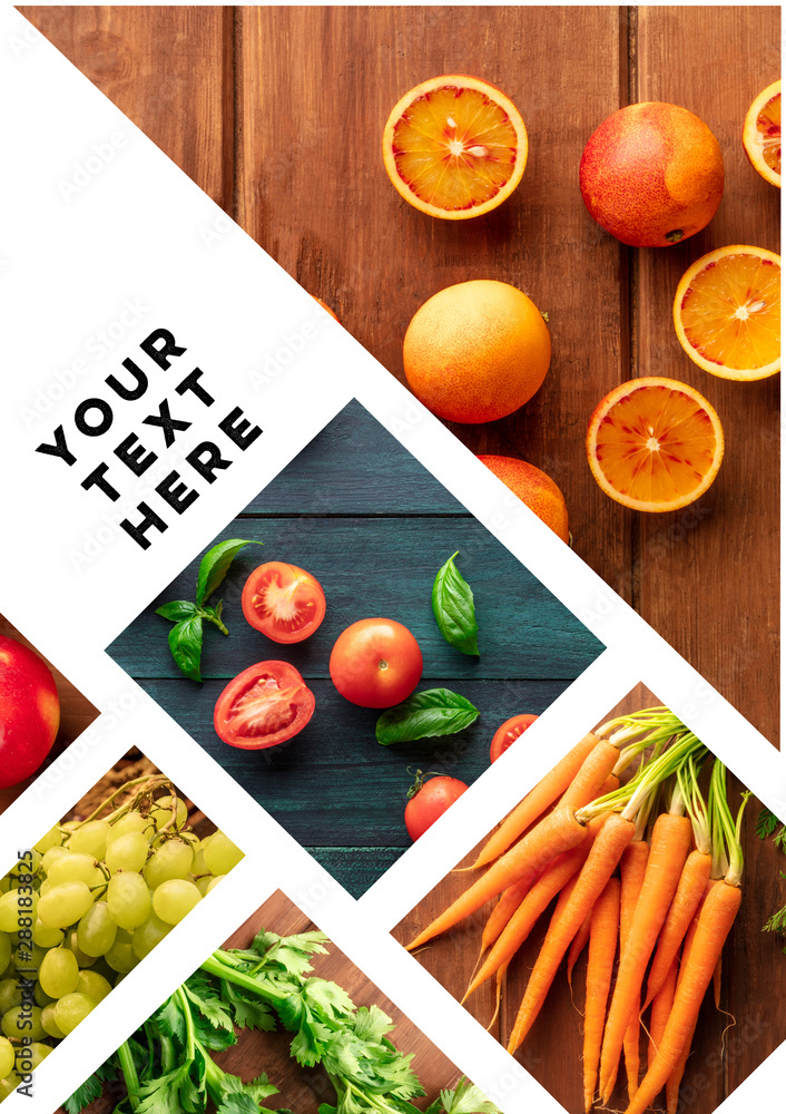 Organic Food Collage design template. Many photos of fresh vegetables ...