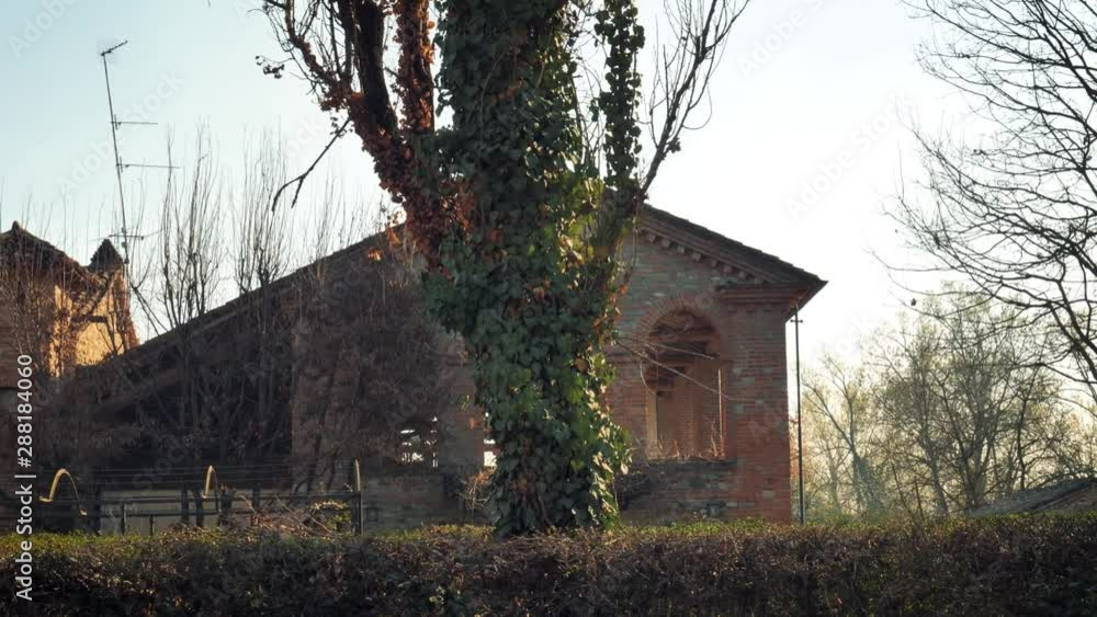 A neo-gothic building in Graziano Visconti, Italy with roof trusses ...