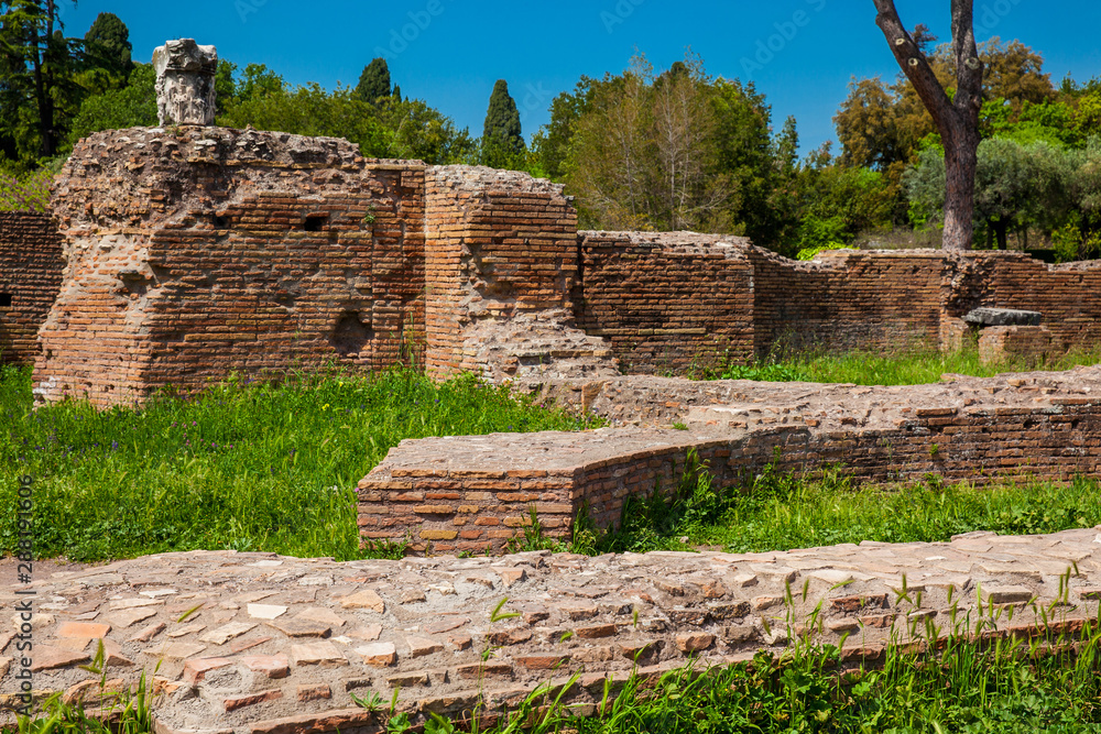 Detail of the walls of the ruins at the Flavian Palace also known as ...