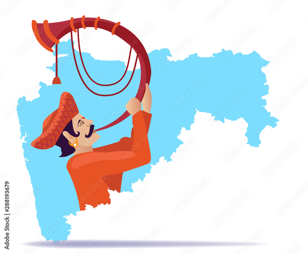 maharashtra Tutari man with map Stock Vector | Adobe Stock