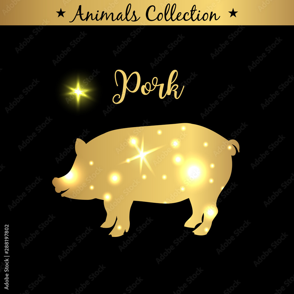 Isolated vintage golden and royal emblem of farm Pork animal. Pig or ...