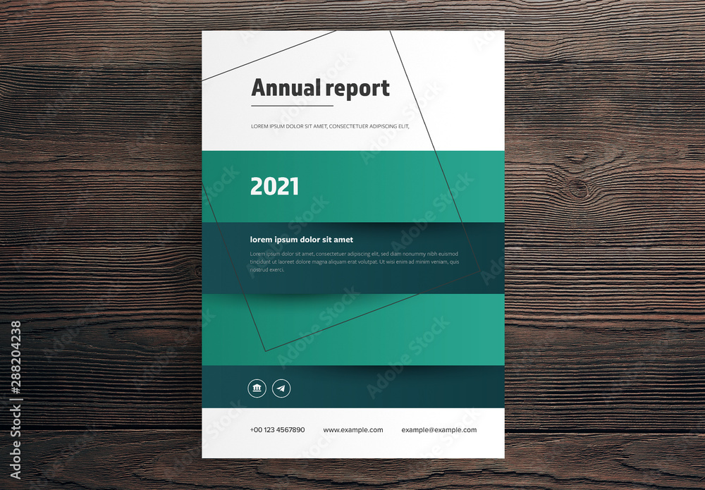 Annual Report Cover Layout with Green Striped Background Stock Template ...