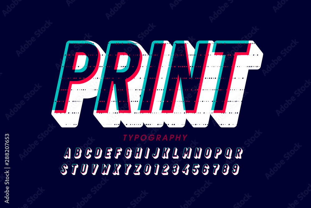 Offset print style font design, alphabet letters and numbers Stock ...