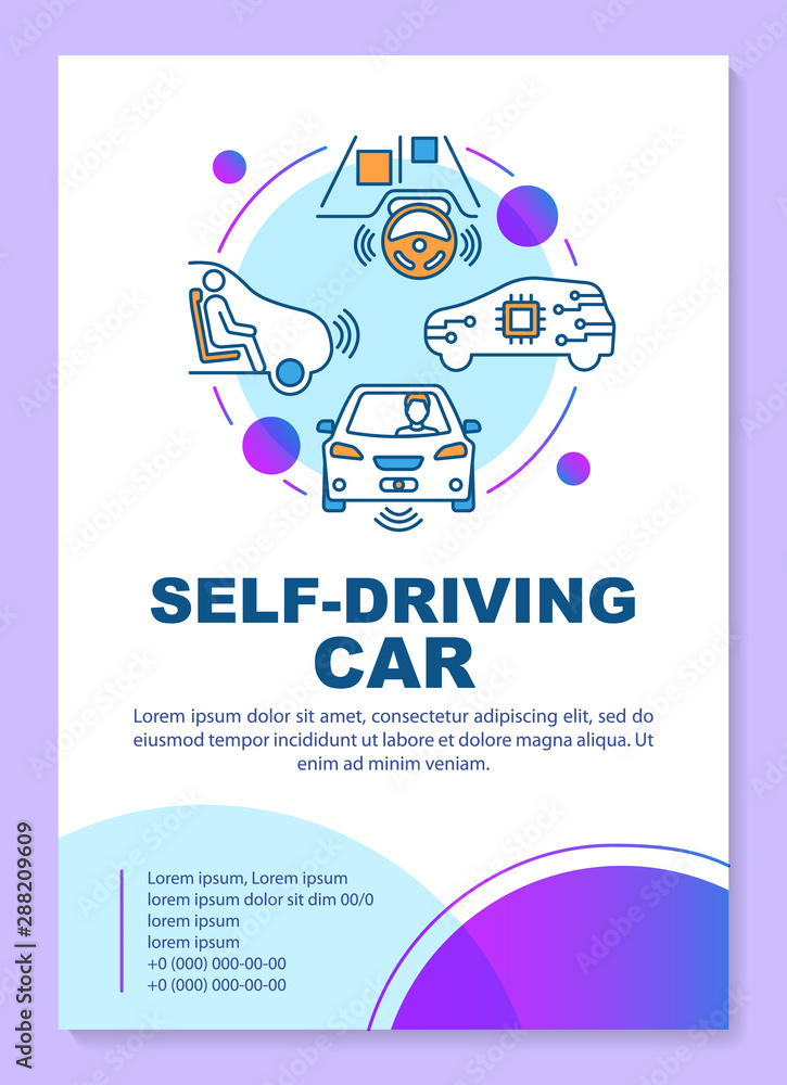 Self-driving car brochure template layout. Robotic vehicle. Flyer ...