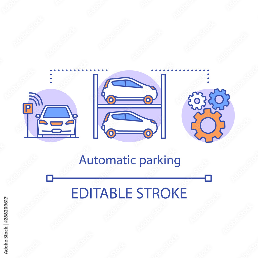 Automatic parking concept icon. Space-saving smart parking system. Car ...