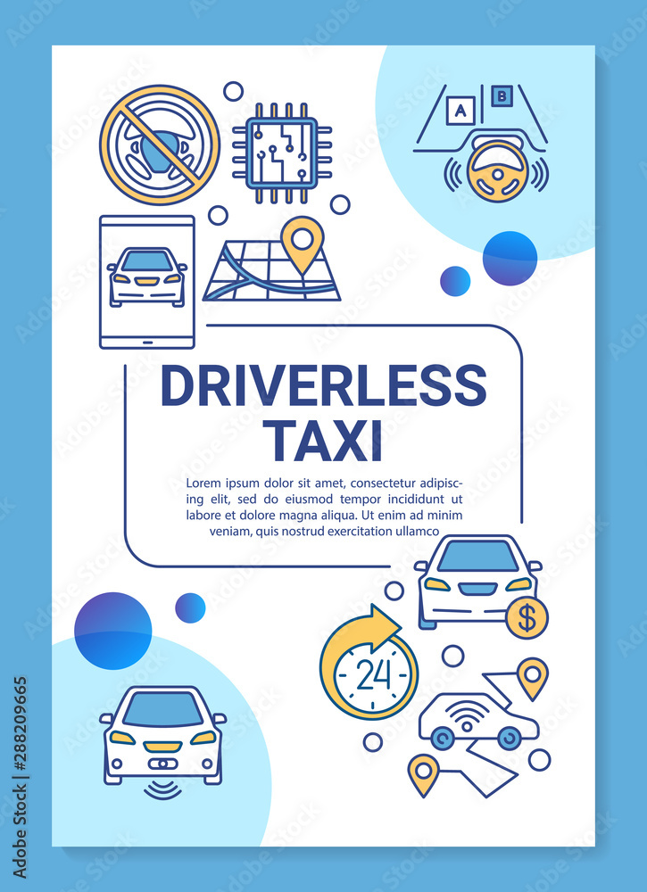 Driverless taxi brochure template layout. Smart cab service. Flyer ...