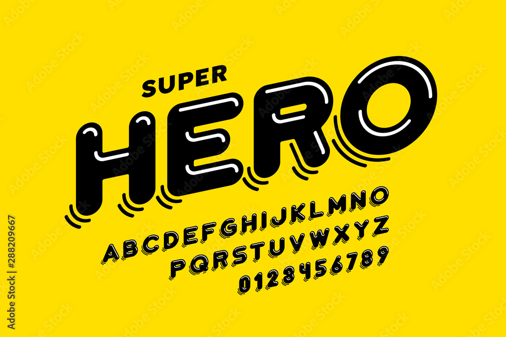 Comics style font design, super hero alphabet, letters and numbers ...