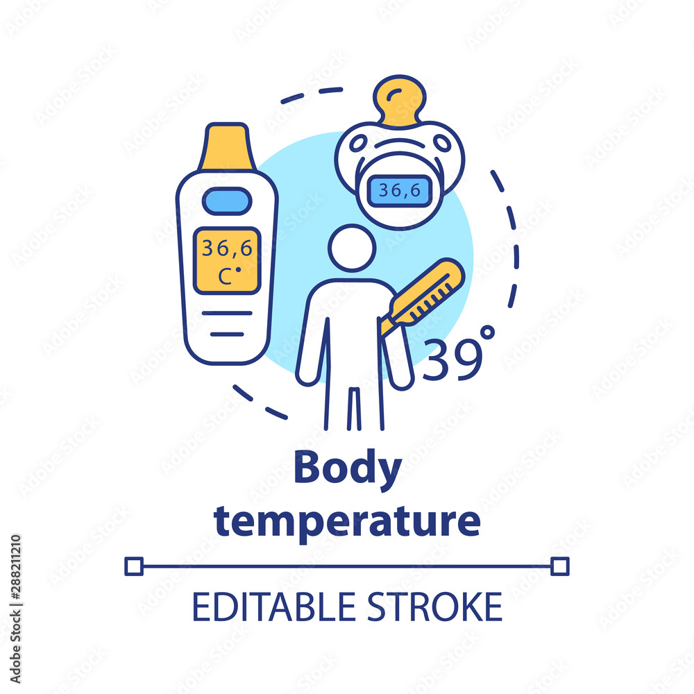 Body temperature measuring tools concept icon. Patient with fever idea ...