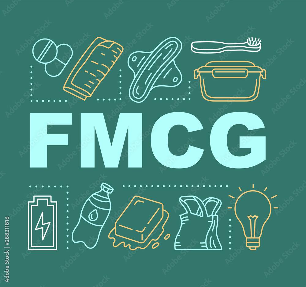 FMCG word concepts banner. Fast moving consumer goods. Low cost and ...
