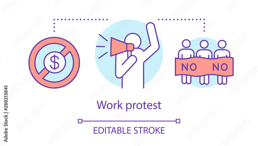 Work protest concept icon. Public strike, labor union strike idea thin ...