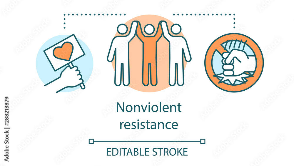 Nonviolent resistance concept icon. Peaceful social protest, pacifism ...