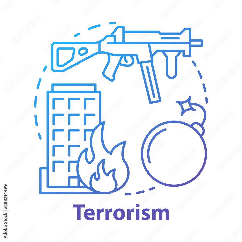 Terrorism concept icon. Gun violence idea thin line illustration. War ...