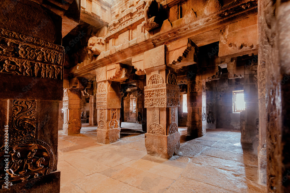 Carvings on walls of the Hindu temple, India. 7th century architecture ...