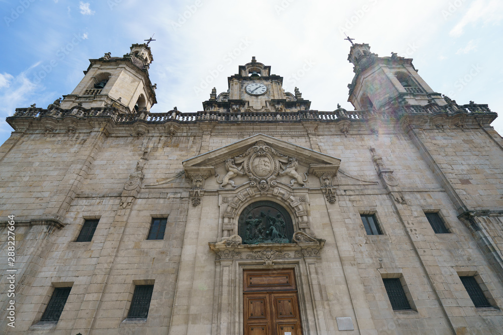 Details of Catholic church. Exterior baroque architecture in Bilbo in ...