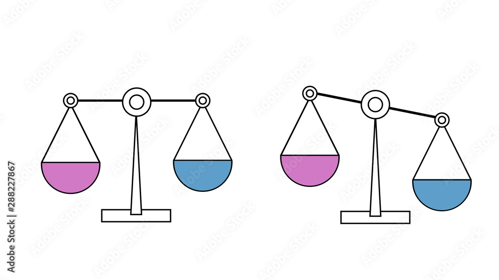 Scale of Justice symbol icons of fair, unfair in human social law about ...