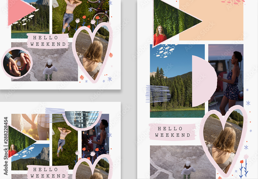 Social Media Collage Layouts with Heart Elements Stock Template | Adobe ...