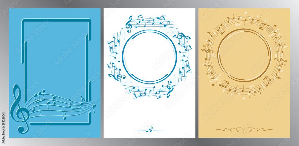 decorative frames with music notes on vertical backgrounds - vector ...
