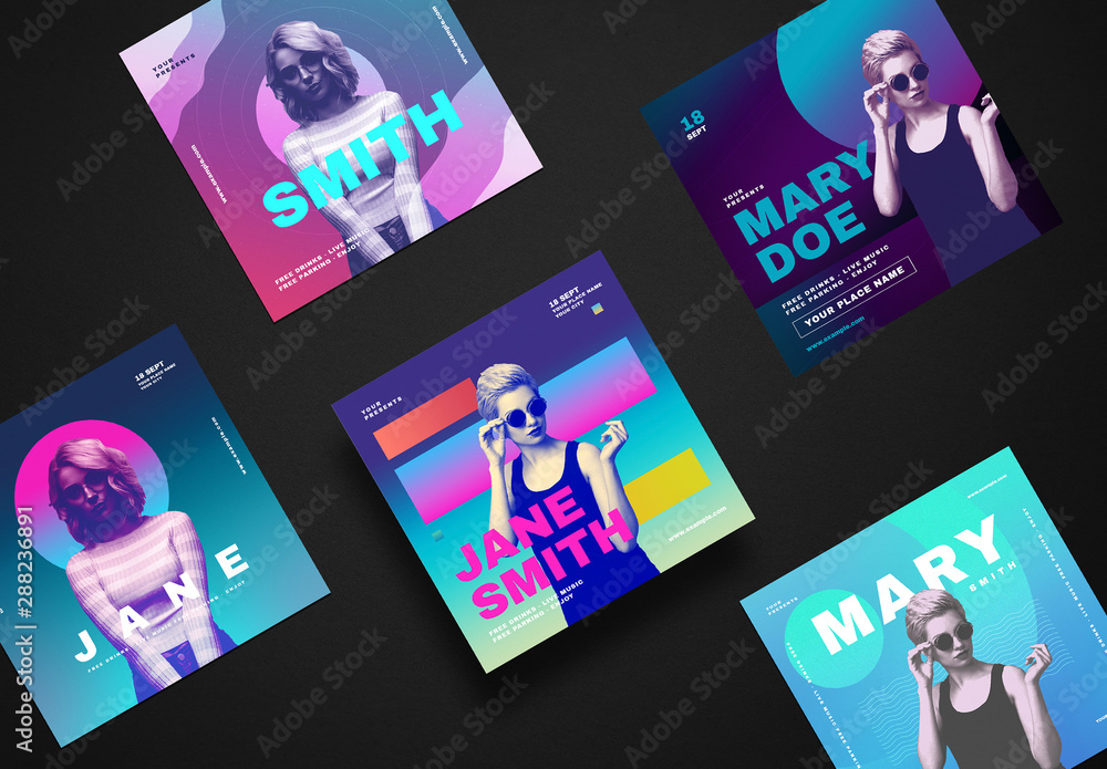 Duotone Social Media Post Layouts with Photo Masks Stock Template ...