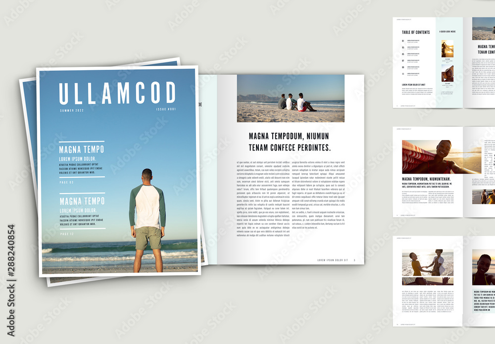 Magazine Layout with Mint Green Accents Stock Template | Adobe Stock