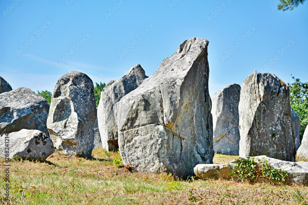 Prehistoric megalithic menhirs alignment in Carnac, Brittany. France ...