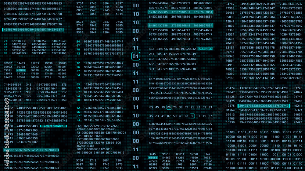 HUD Futuristic Digital Encoder Decoder Data Number Selection Code Background. Virtual Reality ...