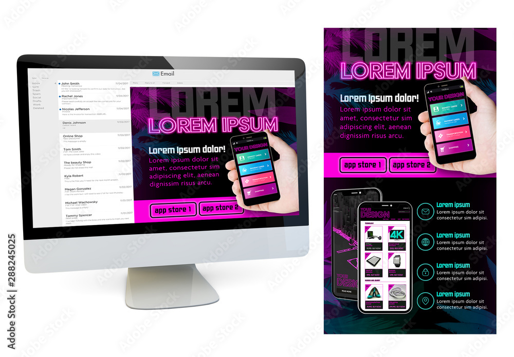Neon Smartphone Digital Newsletter Layout Stock Template | Adobe Stock