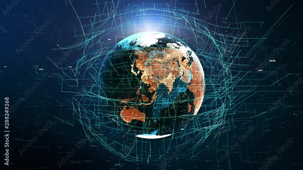 Earth globe with transparent night map of earth slow rotates around its ...