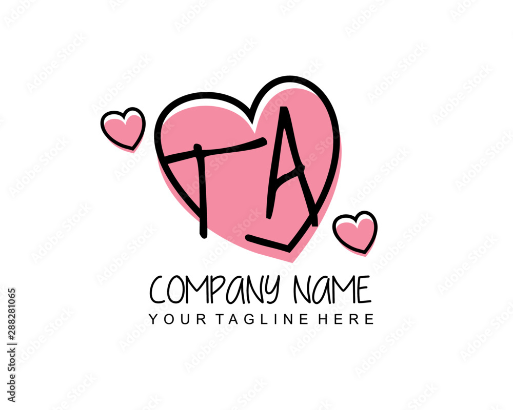 Initial letter TA handwriting logo with heart template vector Stock ...