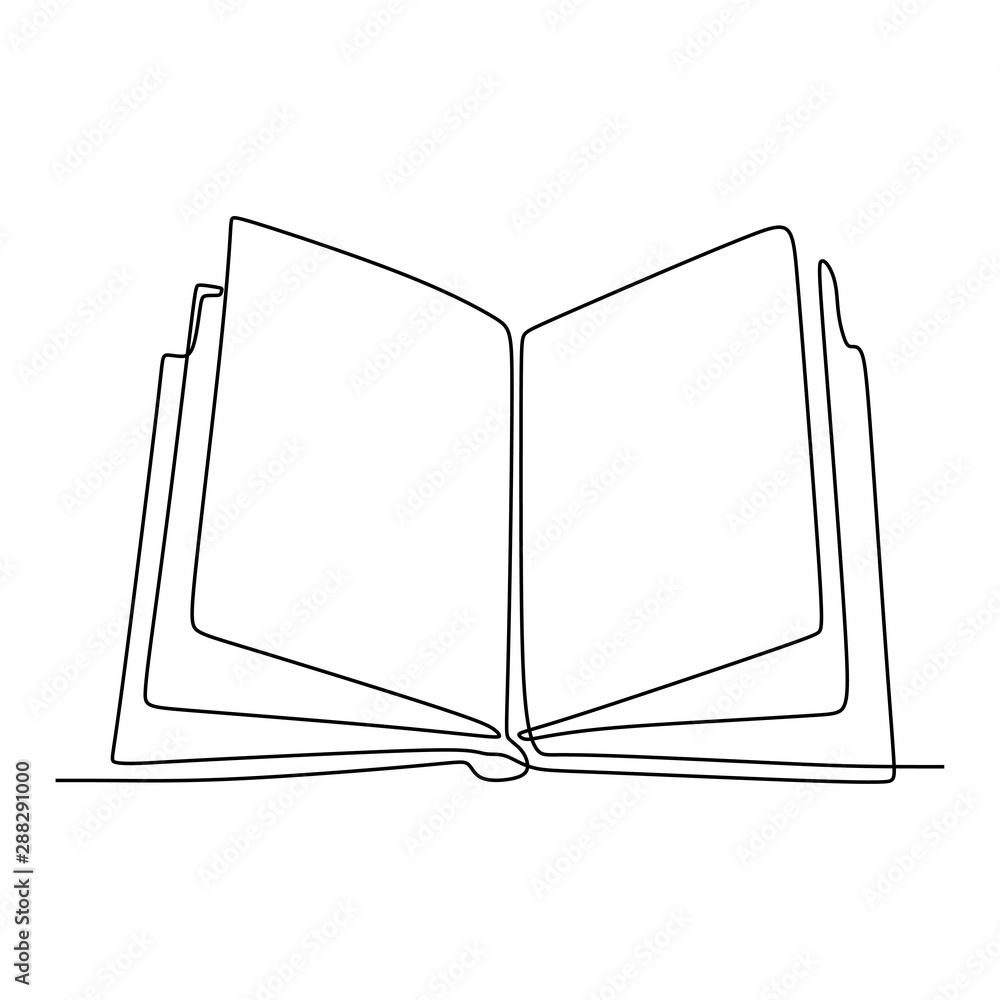 one line drawing of isolated vector object. Open book with flying pages ...